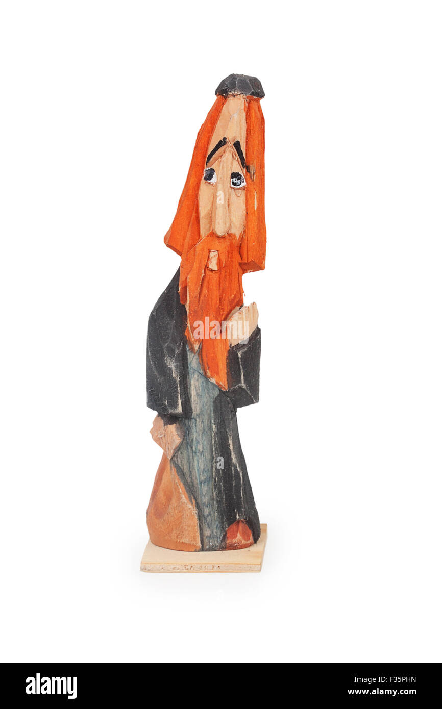 wooden figure of an old man isolated on white background Stock Photo ...