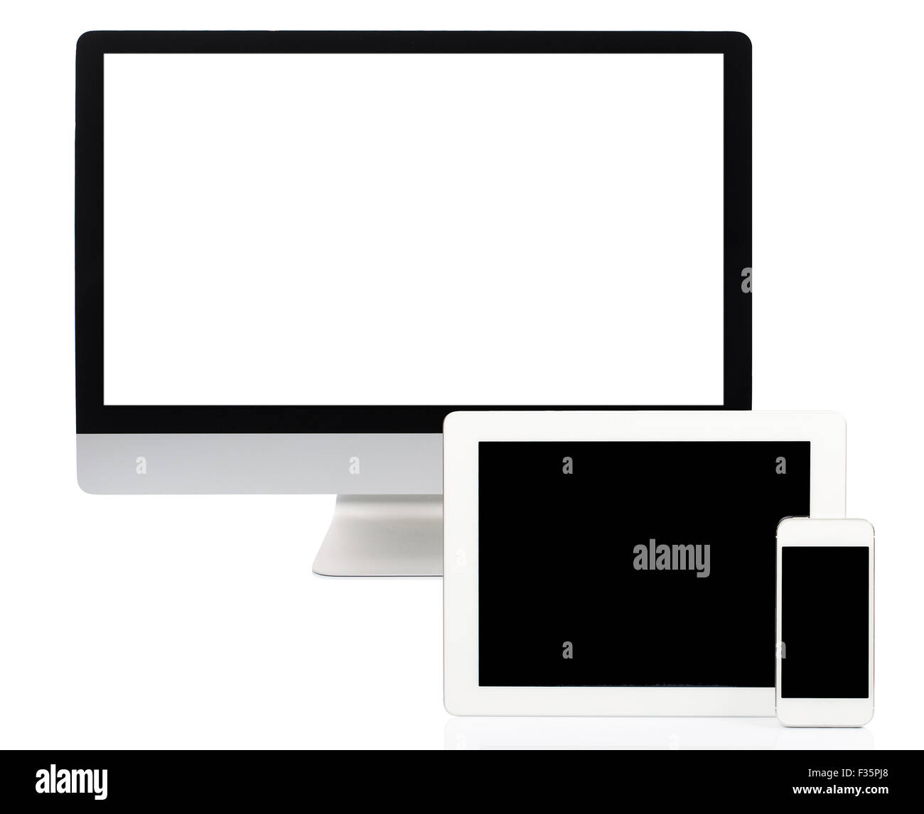 Computer, Tablet and Smartphone on White Background Stock Photo - Alamy