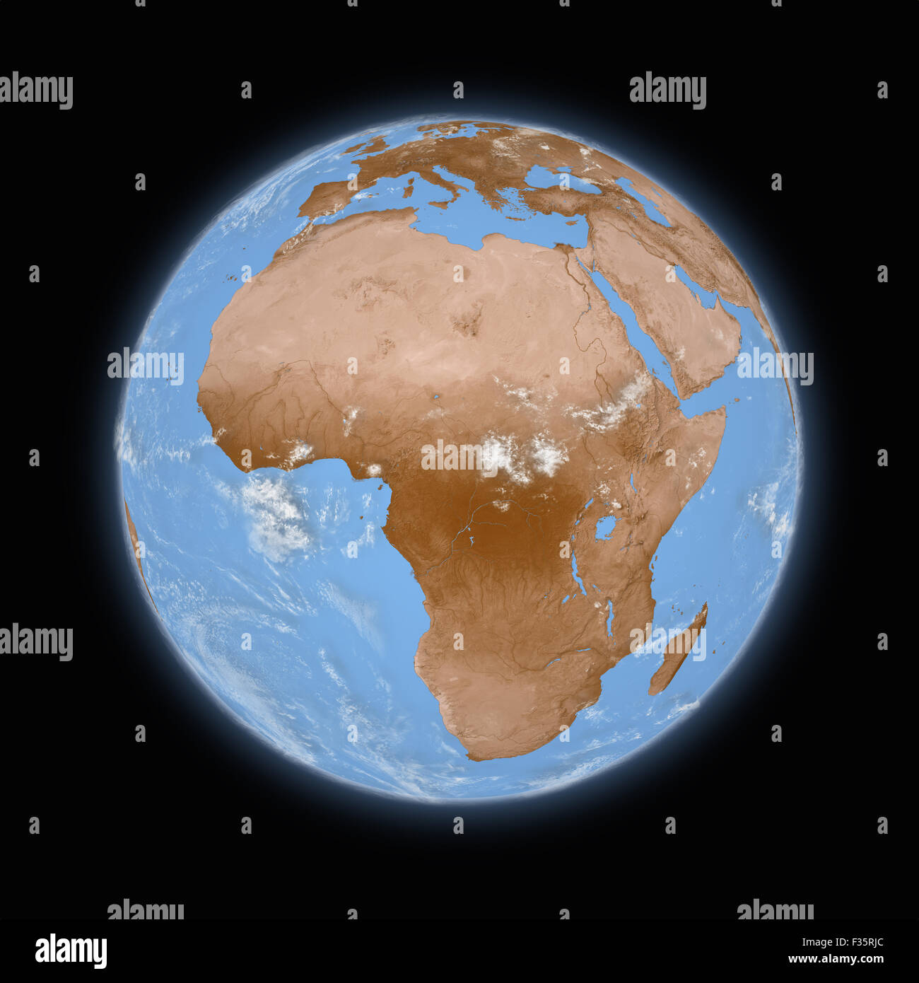 Africa on blue planet Earth isolated on black background. Highly ...