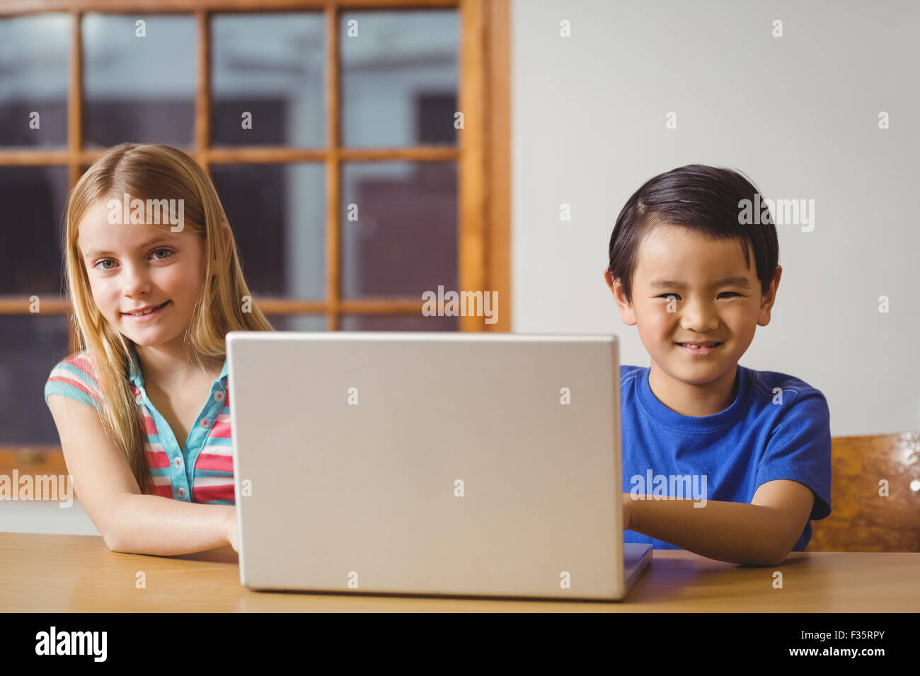 Cute pupils in class using laptop Stock Photo - Alamy