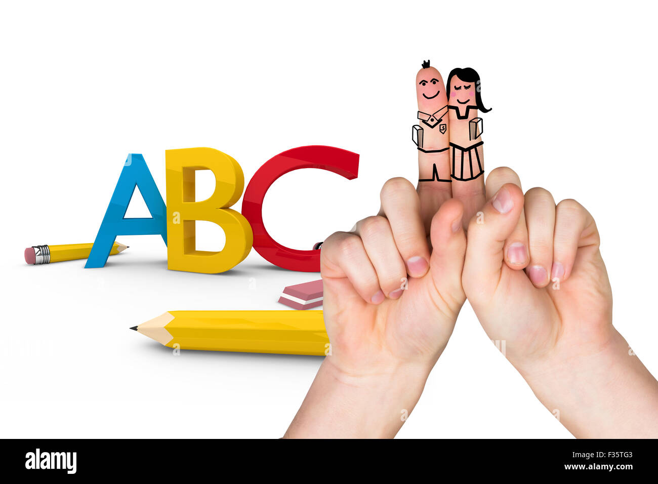 Composite image of fingers posed as students Stock Photo - Alamy