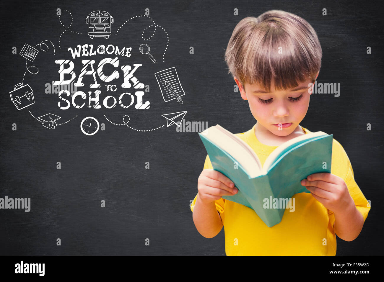 Composite image of pupil reading book Stock Photo - Alamy