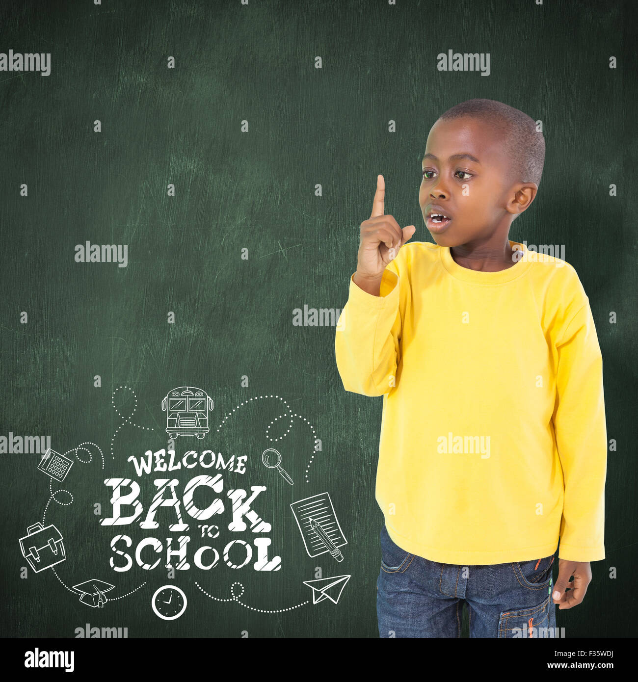 Composite image of cute boy pointing Stock Photo - Alamy