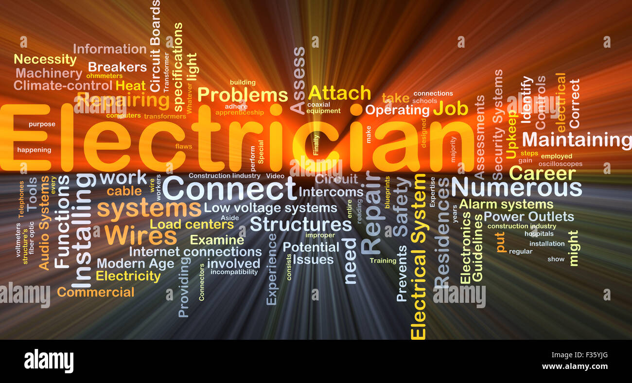Background concept wordcloud illustration of electrician glowing light ...