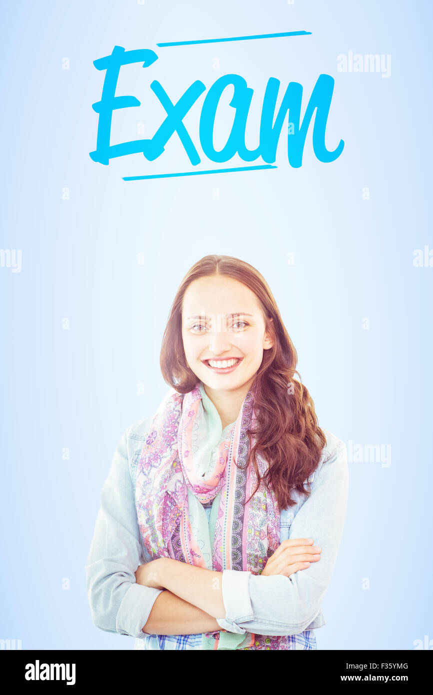 Exam against blue vignette background Stock Photo - Alamy