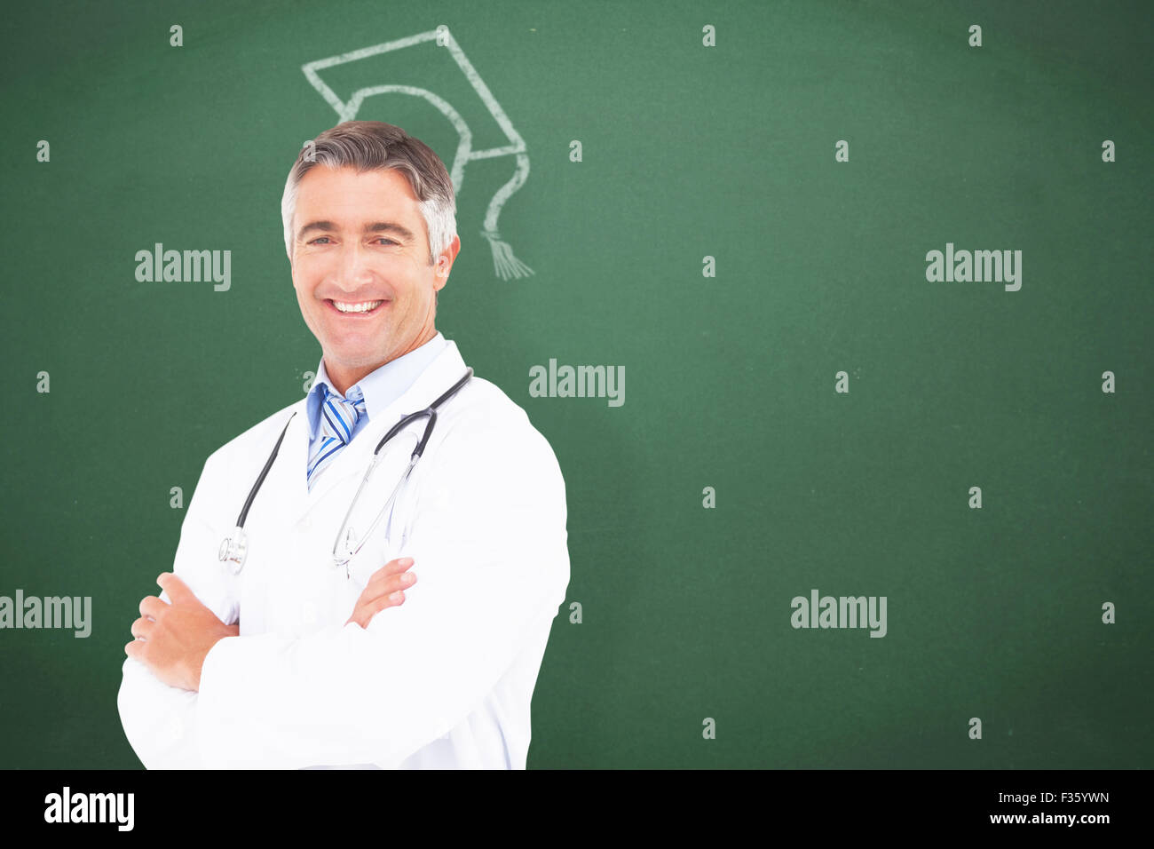 Composite image of happy doctor smiling at camera Stock Photo - Alamy