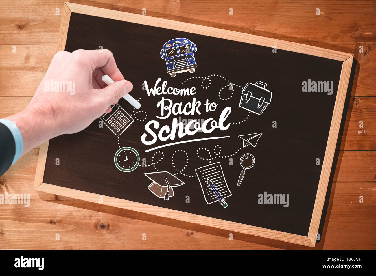 Composite image of hand writing with a white chalk Stock Photo - Alamy