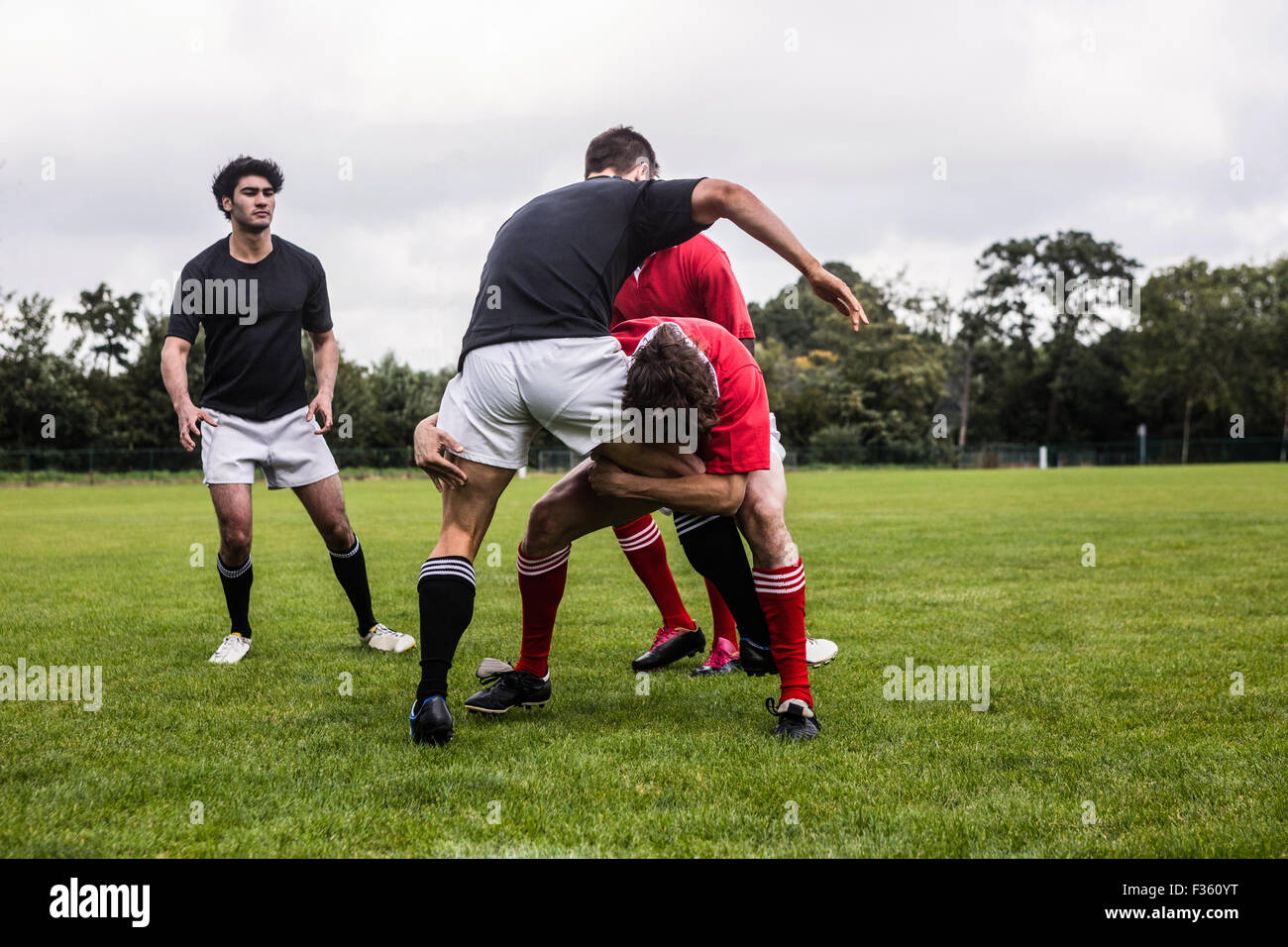 Rugby players tackling during game Stock Photo - Alamy