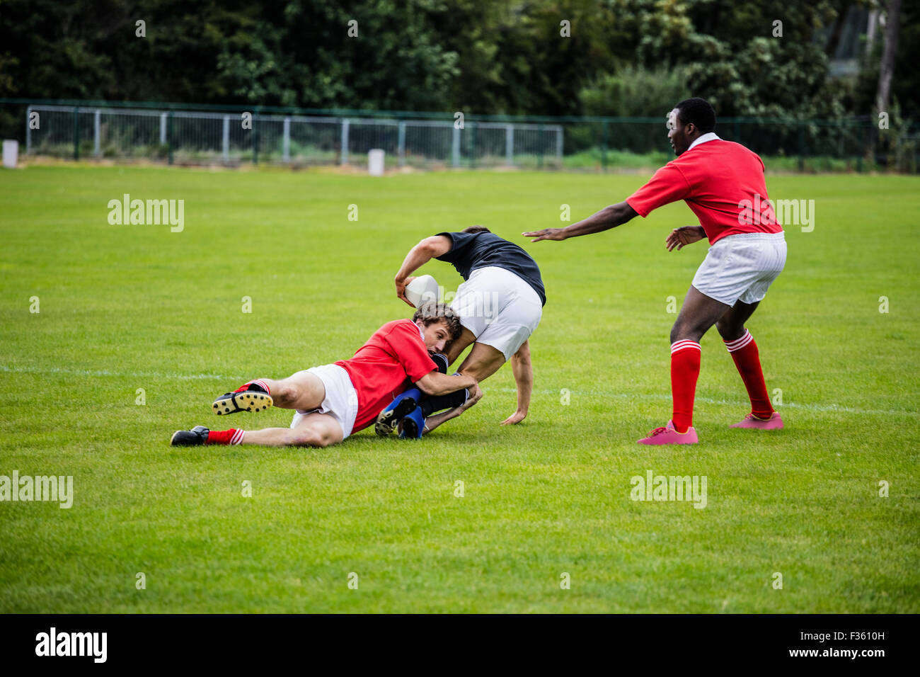 Rugby players playing a match Stock Photo - Alamy