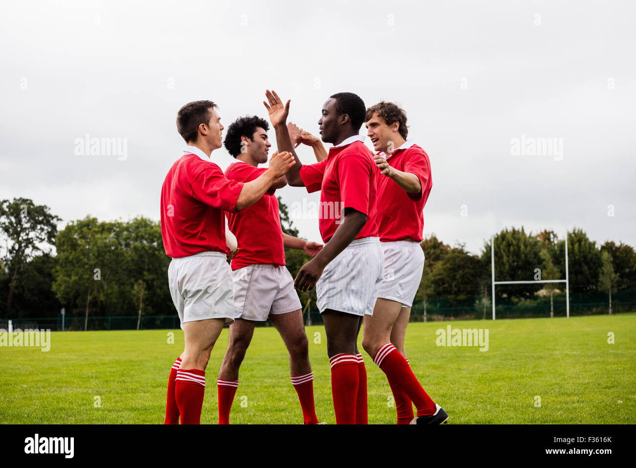 Rugby players celebrating a win Stock Photo - Alamy
