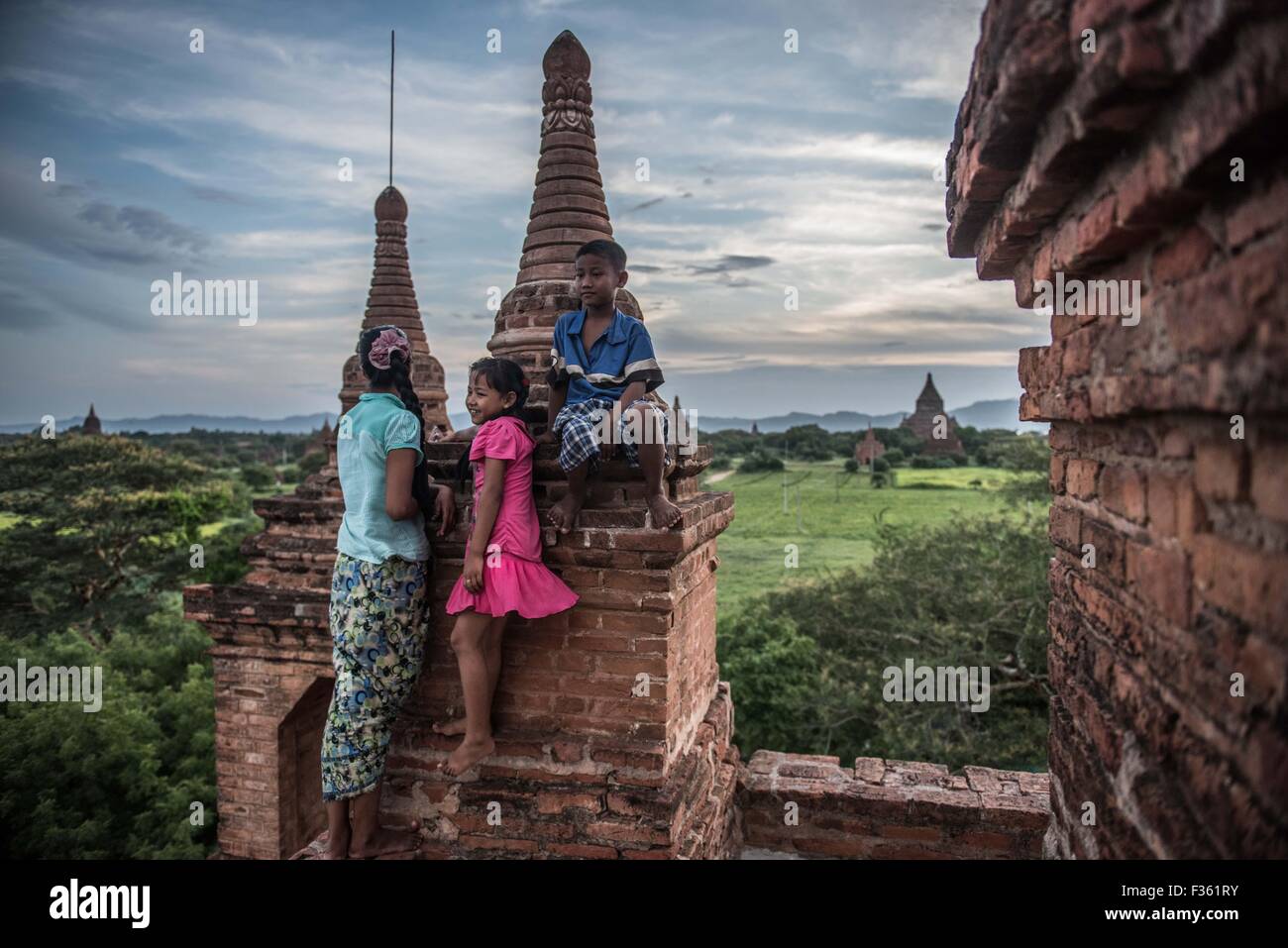 Children play on a temple in Bagan, Myanmar Stock Photo - Alamy