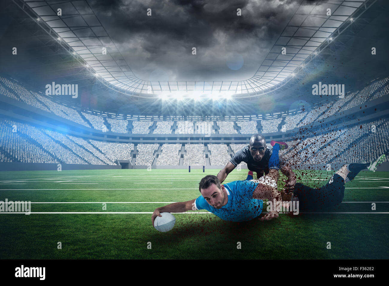 Composite image of a rugby player scoring a try Stock Photo - Alamy