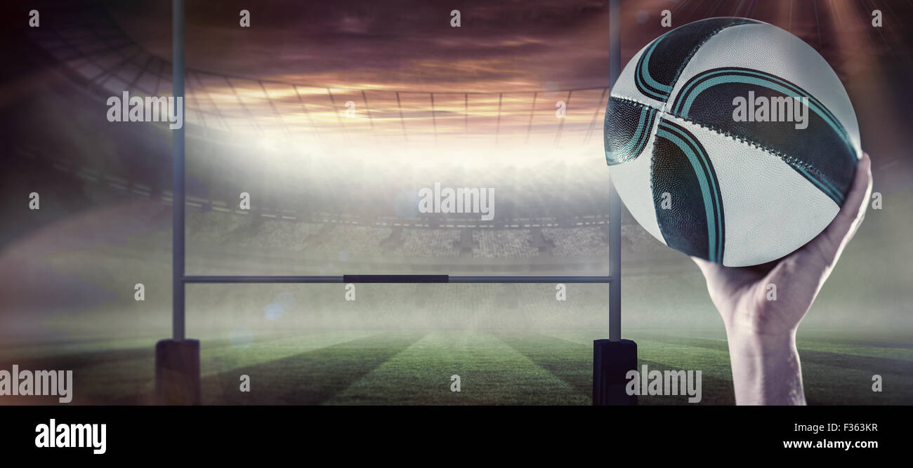 Composite image of close-up of of rugby player with arm raised Stock ...