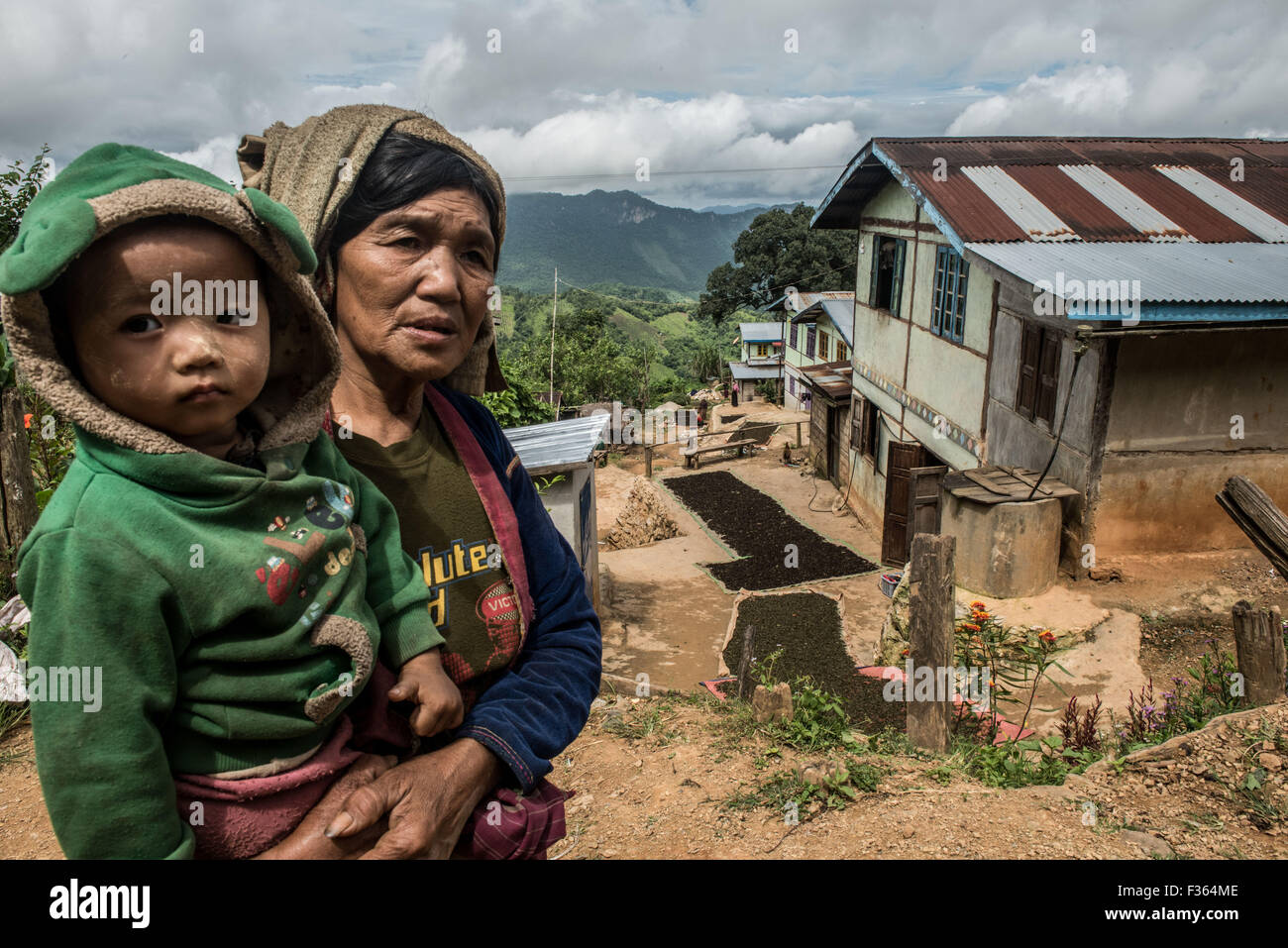 Street scene in small Palaung village near Kalaw, Shan State, Myanmar ...