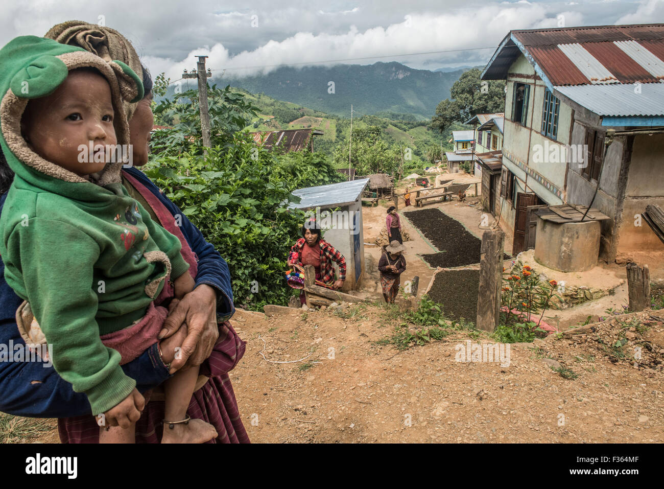 Street scene in small Palaung village near Kalaw, Shan State, Myanmar ...