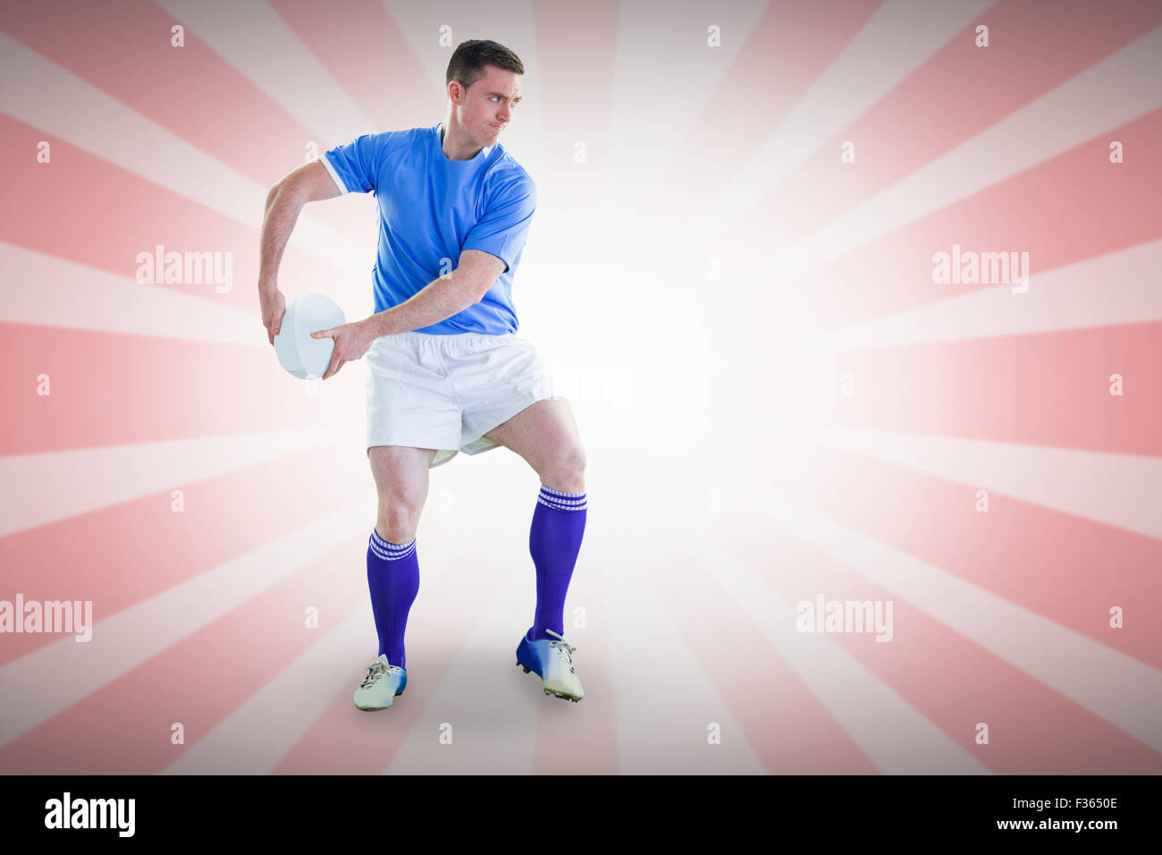 Composite image of rugby player about to throw a rugby ball Stock Photo ...