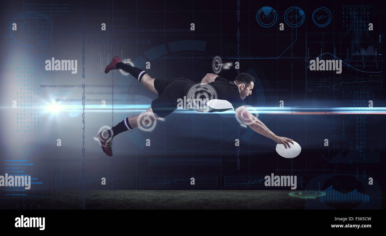 Composite image of rugby player scoring a try Stock Photo - Alamy