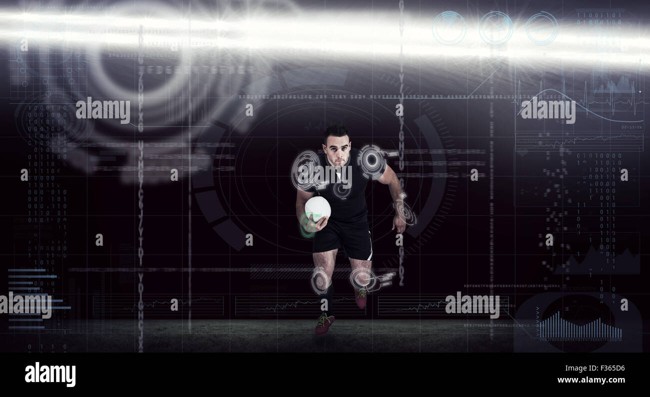 Composite image of rugby player running with the ball Stock Photo - Alamy