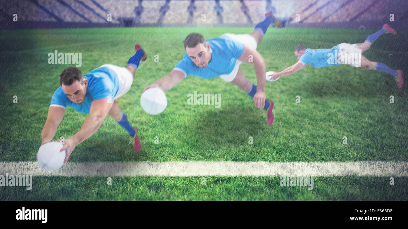 Composite image of rugby player scoring a try Stock Photo - Alamy