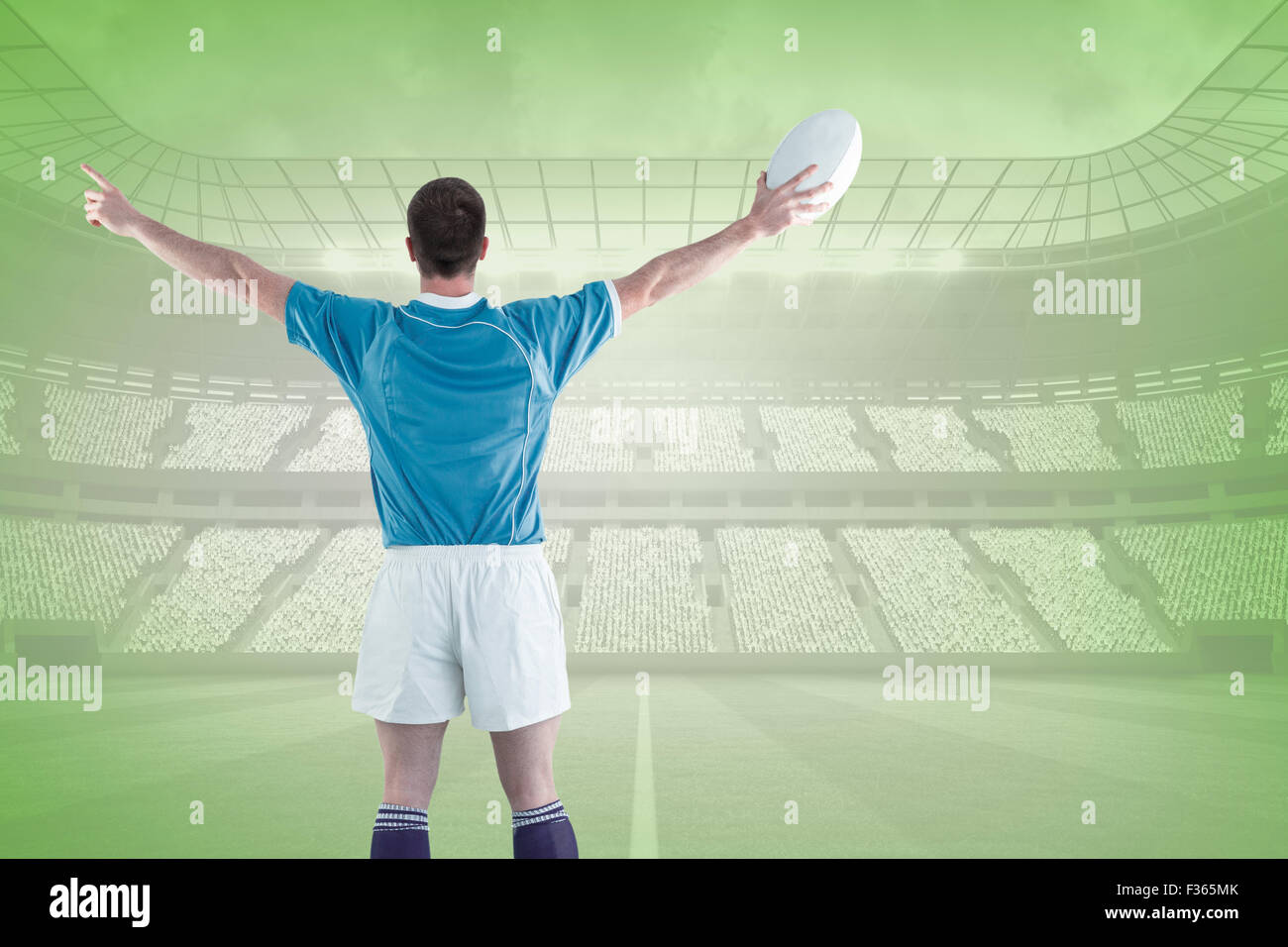 Composite image of rugby player about to throw a rugby ball Stock Photo ...