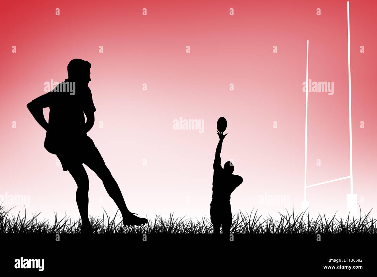 Composite image of rugby player doing a side pass Stock Photo - Alamy