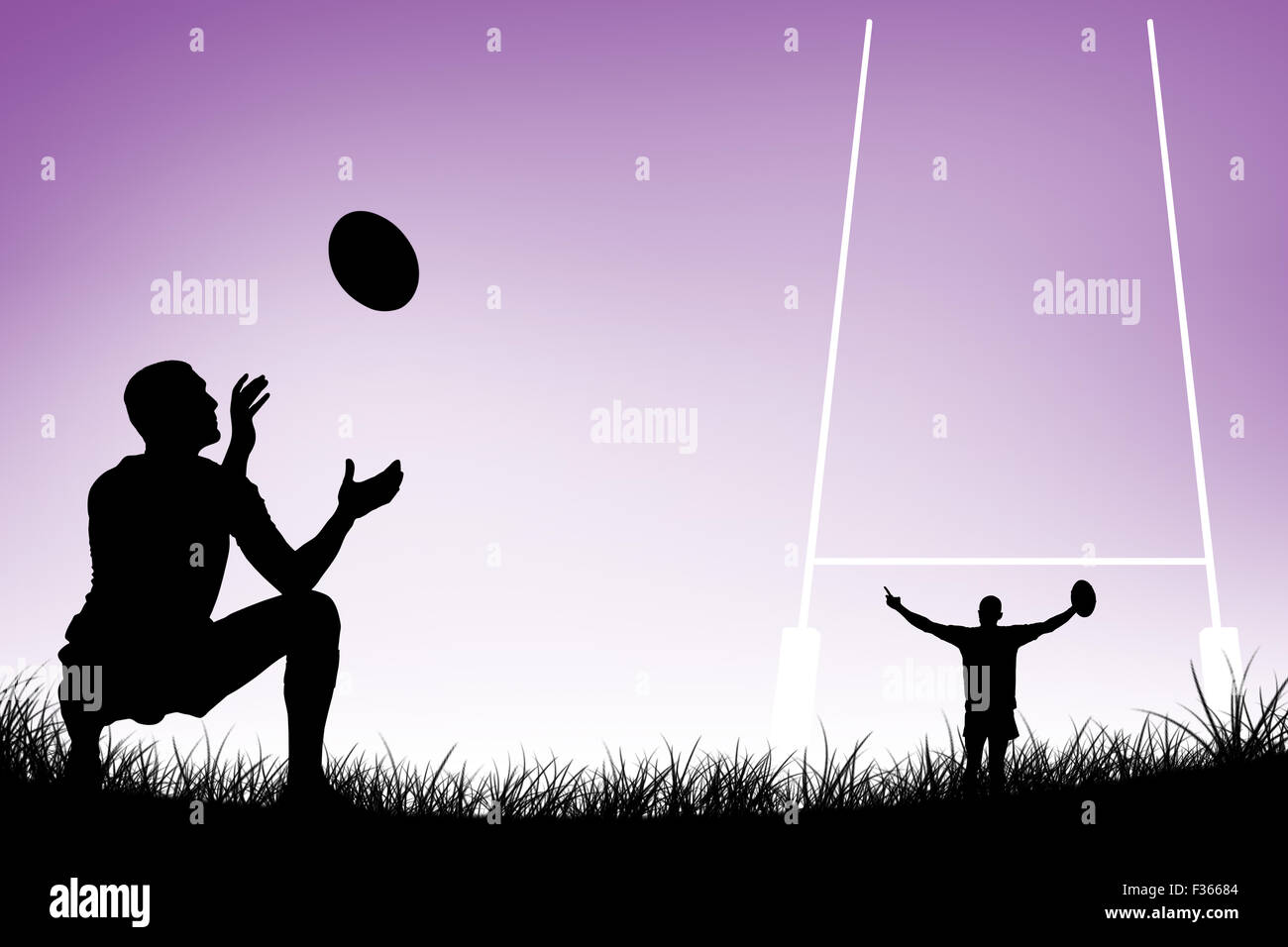 Composite image of full length of rugby player catching the ball Stock ...