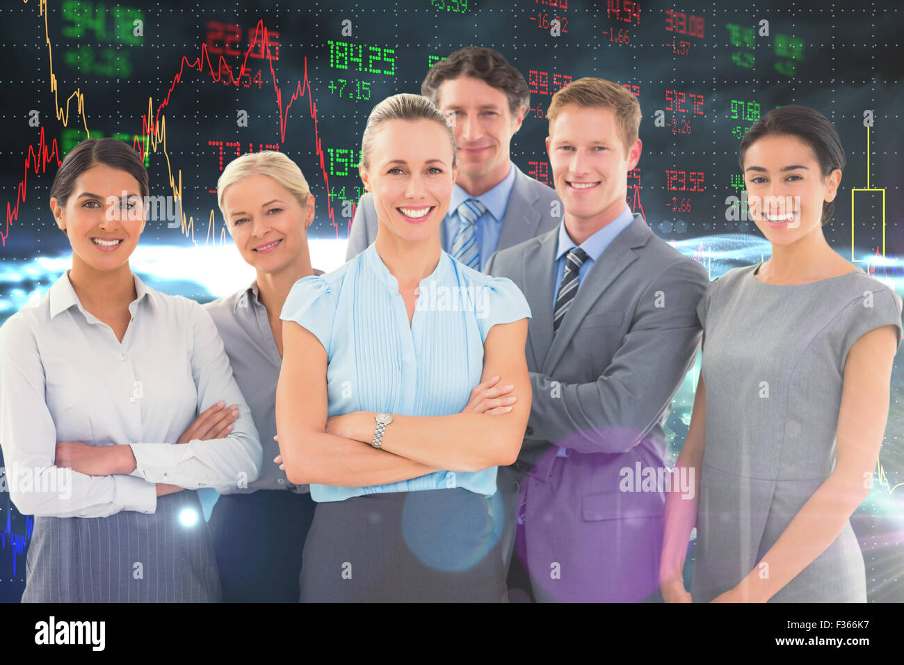 Composite image of business team smiling at camera Stock Photo - Alamy