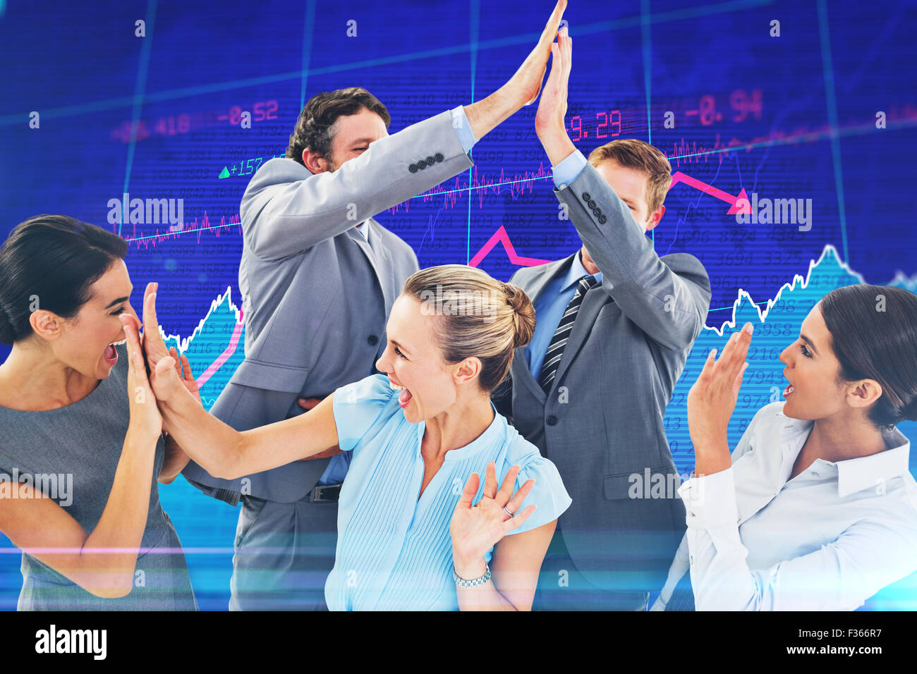 Composite image of excited business team cheering Stock Photo - Alamy