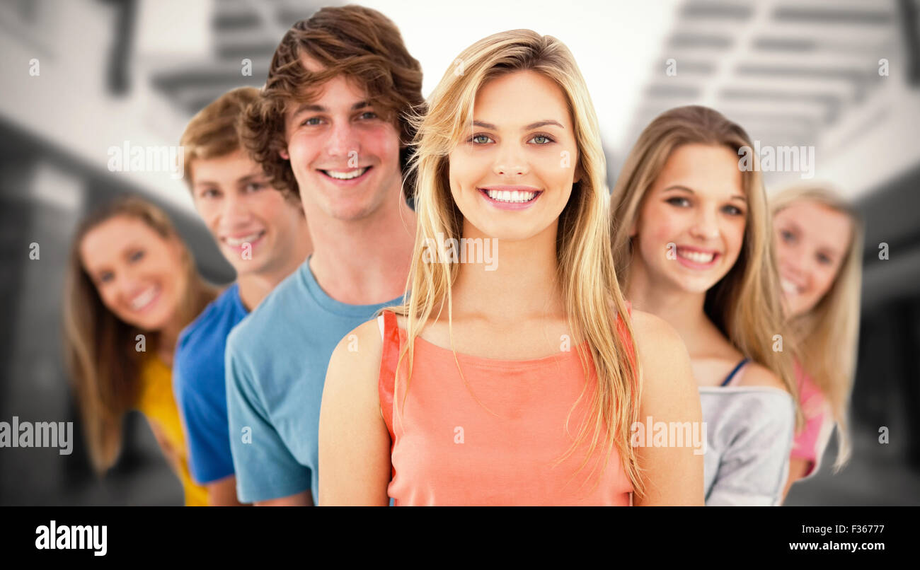 Composite image of group standing behind one another at varied angles ...