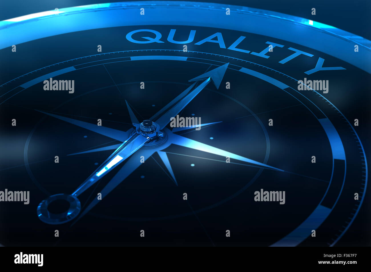 Composite image of compass pointing to quality Stock Photo - Alamy