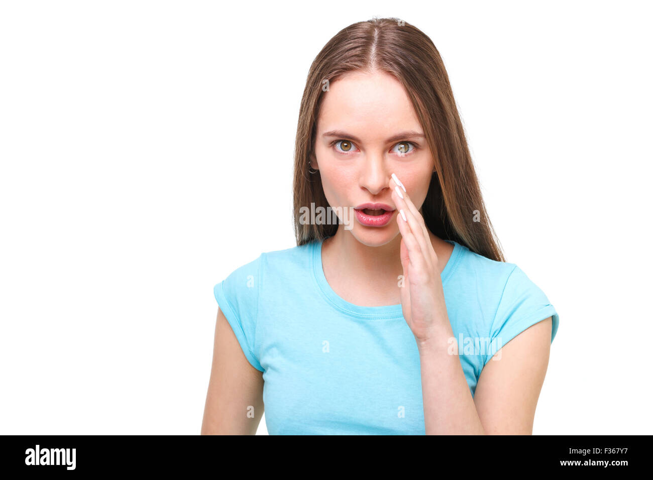 Young girl with hand near her face. Gossip concept Stock Photo - Alamy