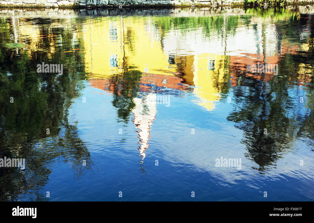 Church and convent in Tapolca is mirroring in the water level of the ...