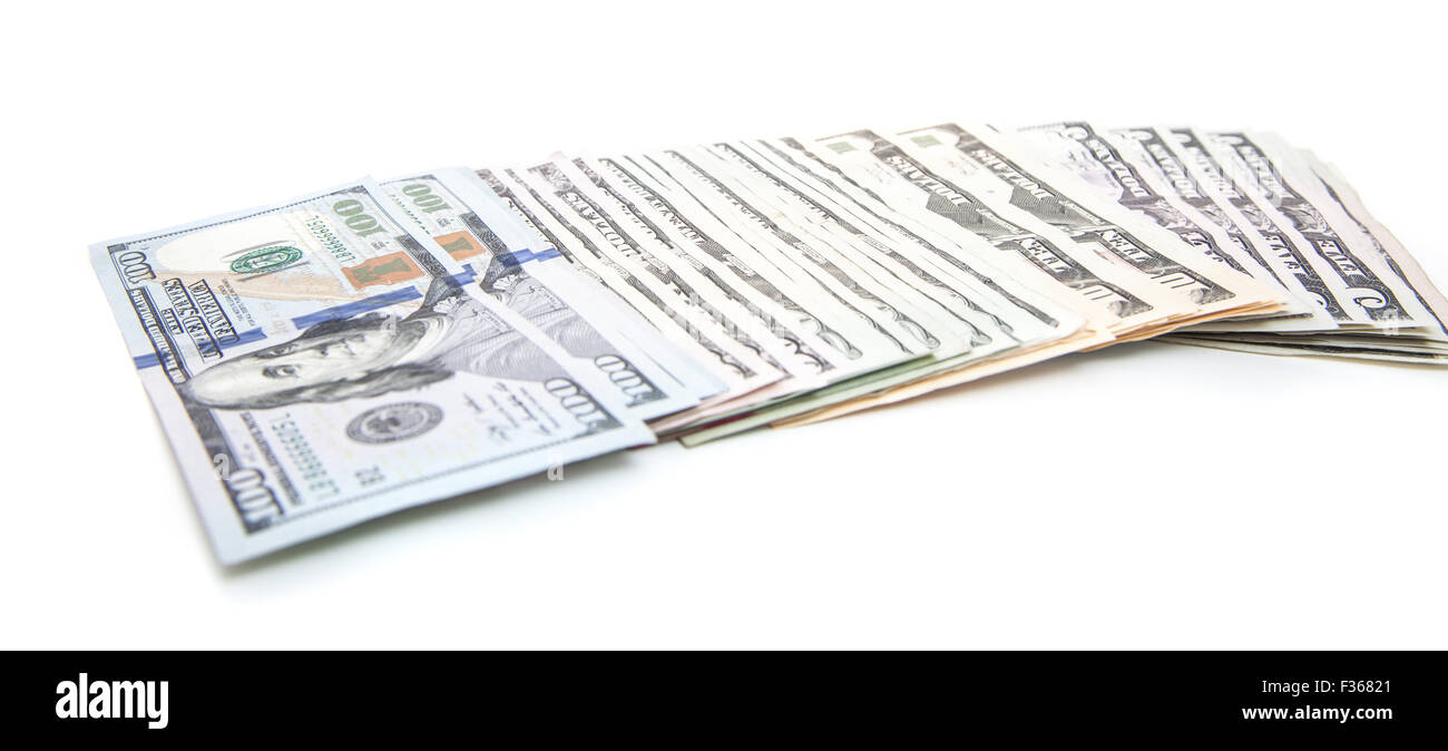 Various dollar notes. All on white background Stock Photo - Alamy