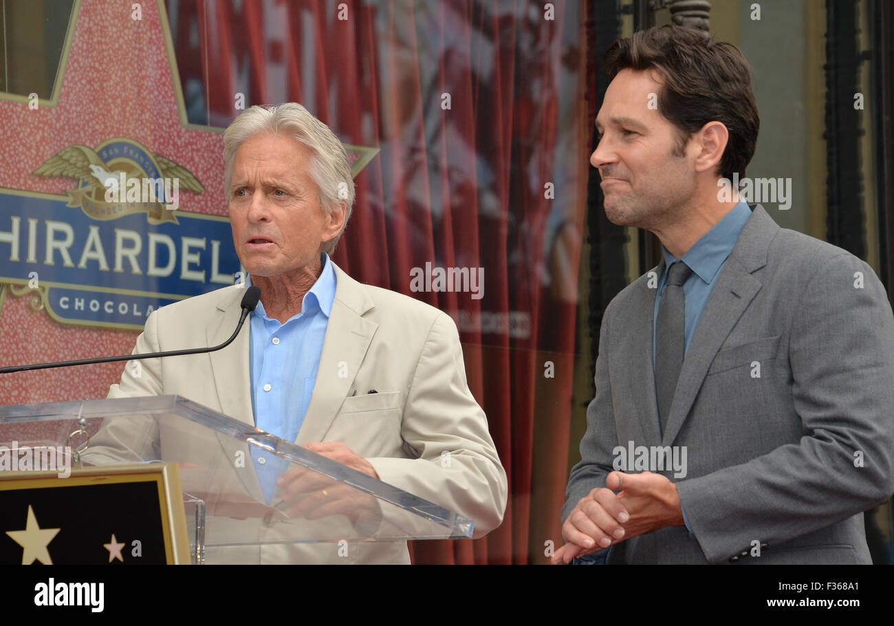 LOS ANGELES, CA - JULY 1, 2015: Actors Paul Rudd & Michael Douglas ...