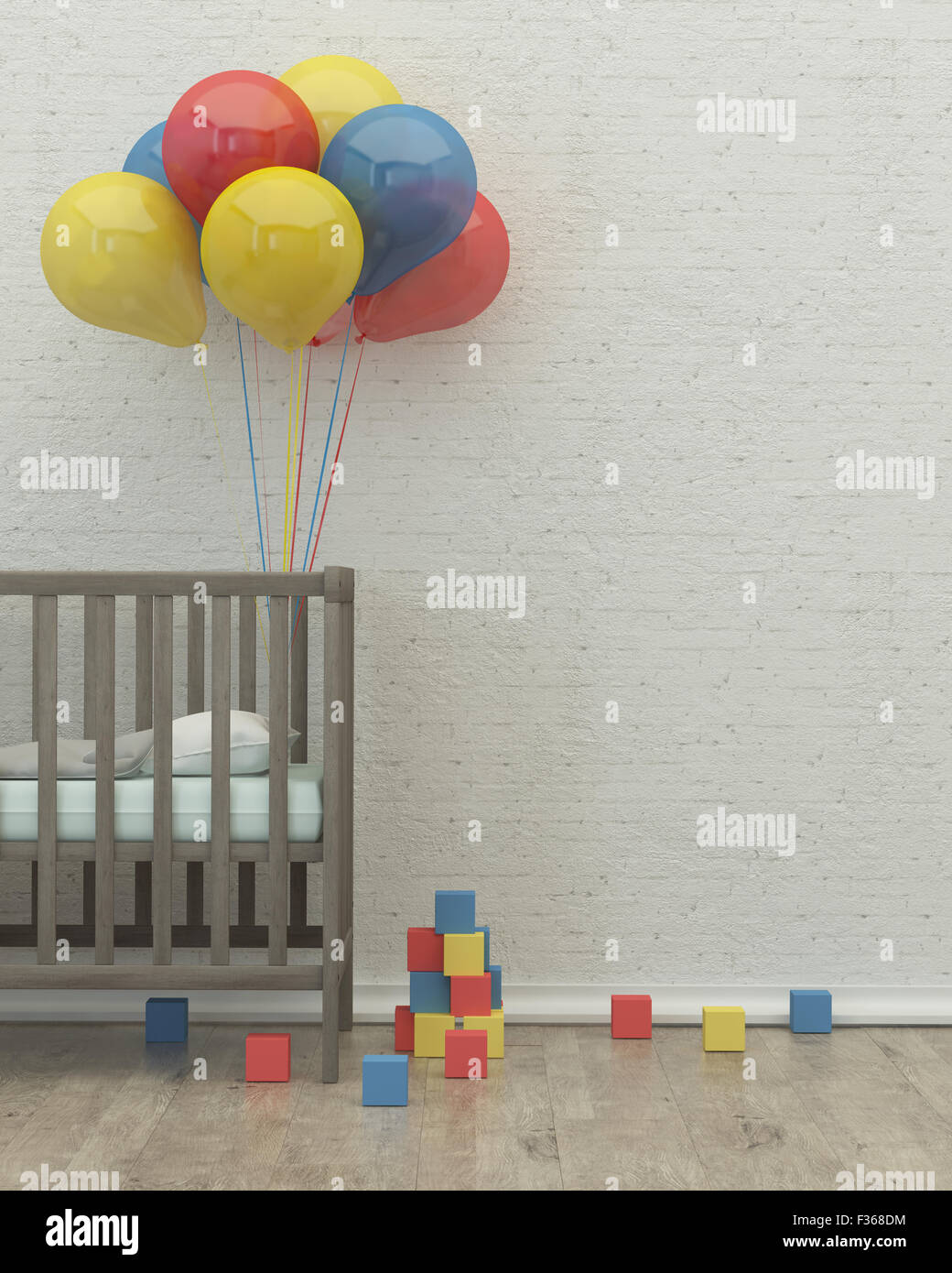 kids room interior 3d render image, bed, balloons Stock Photo - Alamy