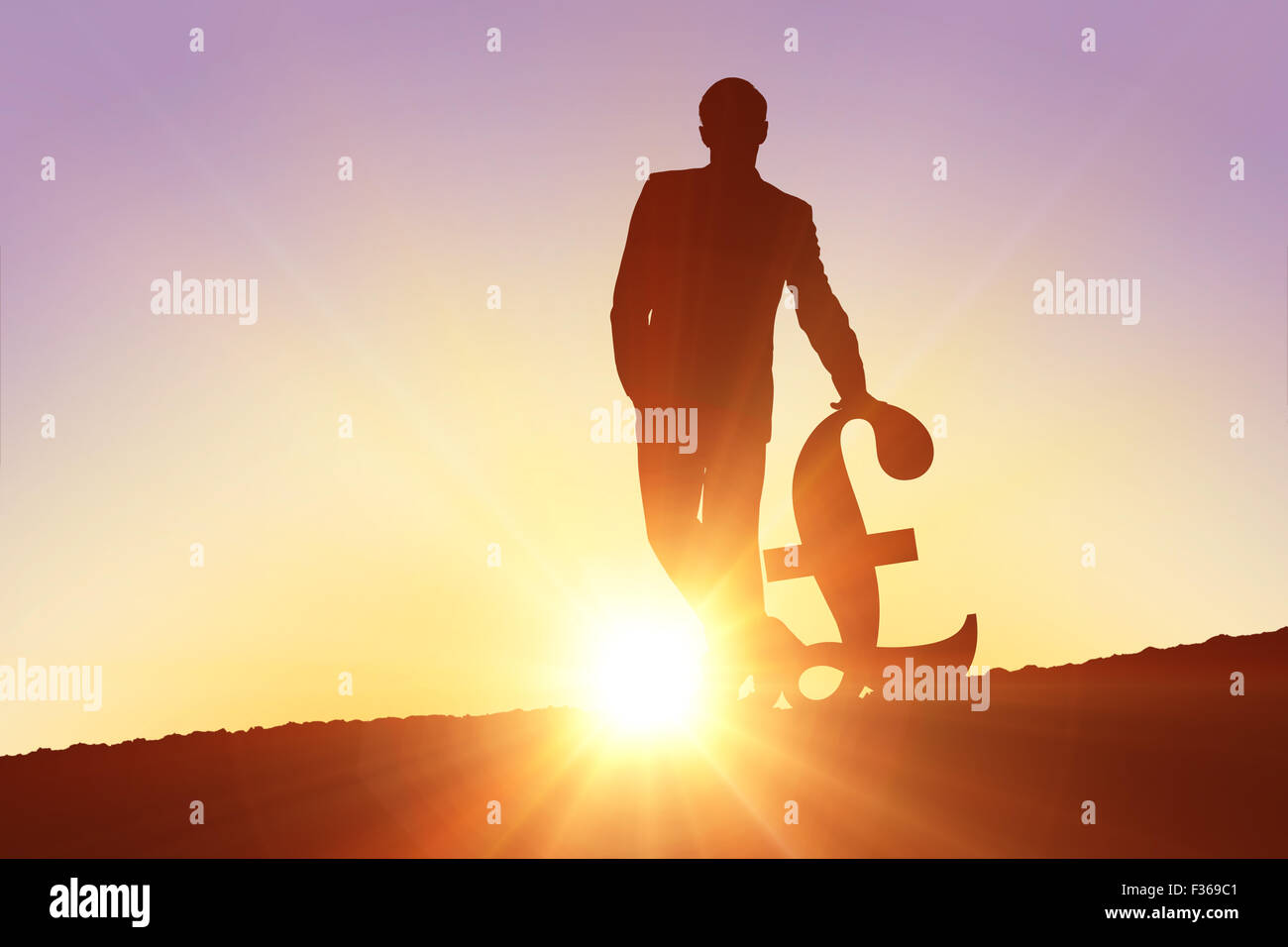 Composite image of silhouette beside pound symbol Stock Photo - Alamy