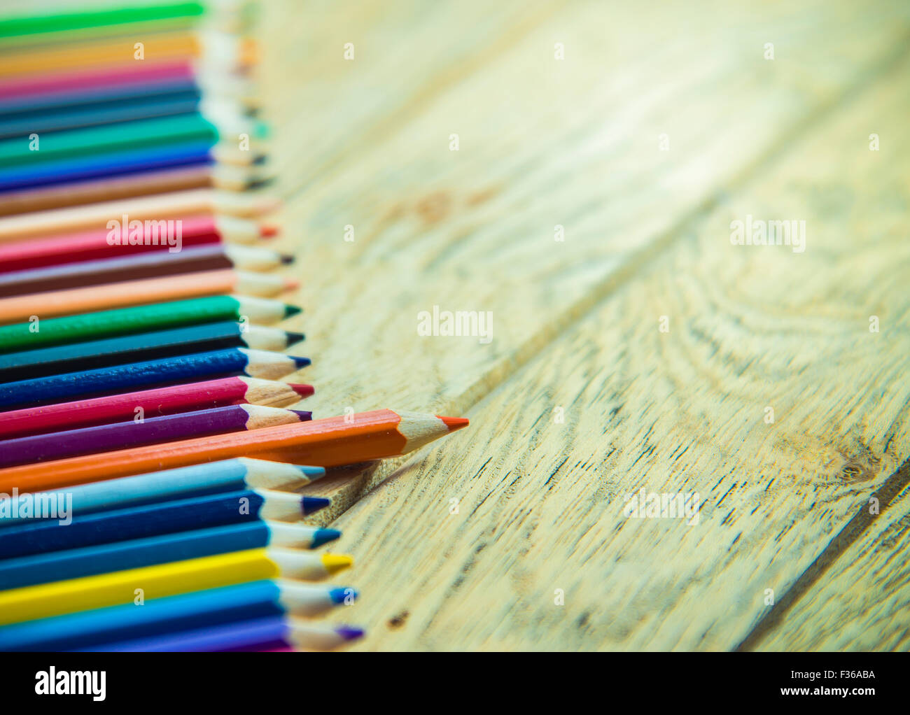 Colorful crayon pen on the wooden floor1 Stock Photo - Alamy