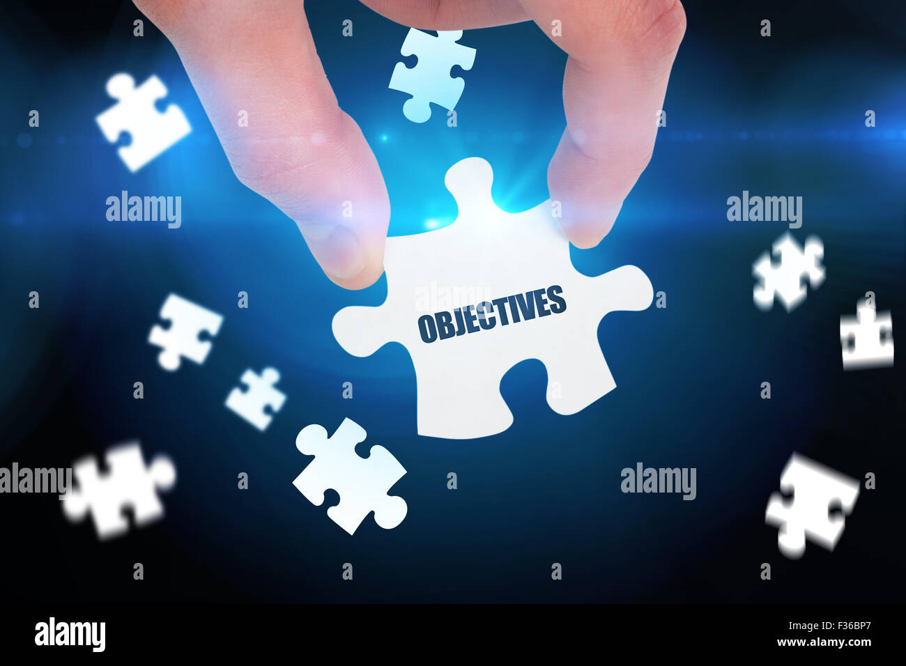Objectives against blue background with vignette Stock Photo - Alamy
