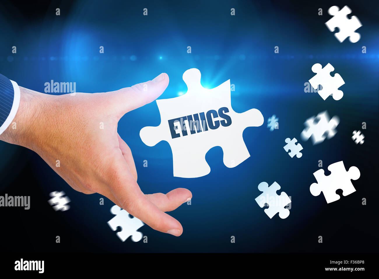 Ethics against blue background with vignette Stock Photo - Alamy