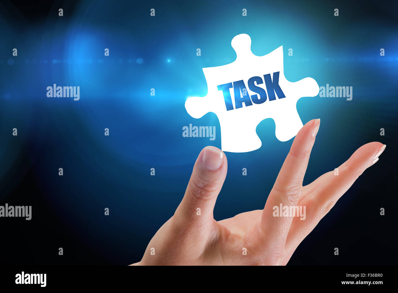 Task against blue background with vignette Stock Photo - Alamy