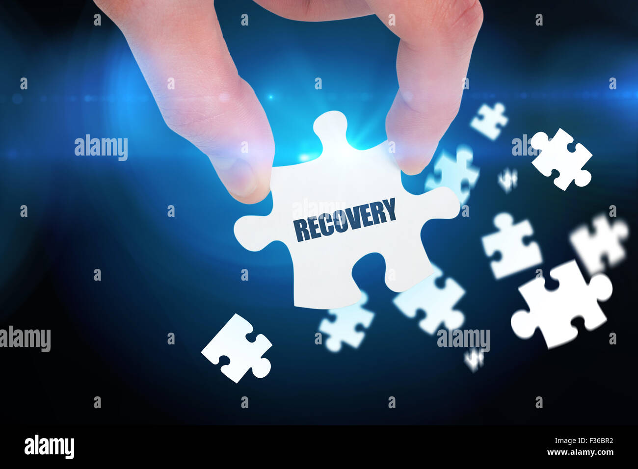 Recovery against blue background with vignette Stock Photo - Alamy
