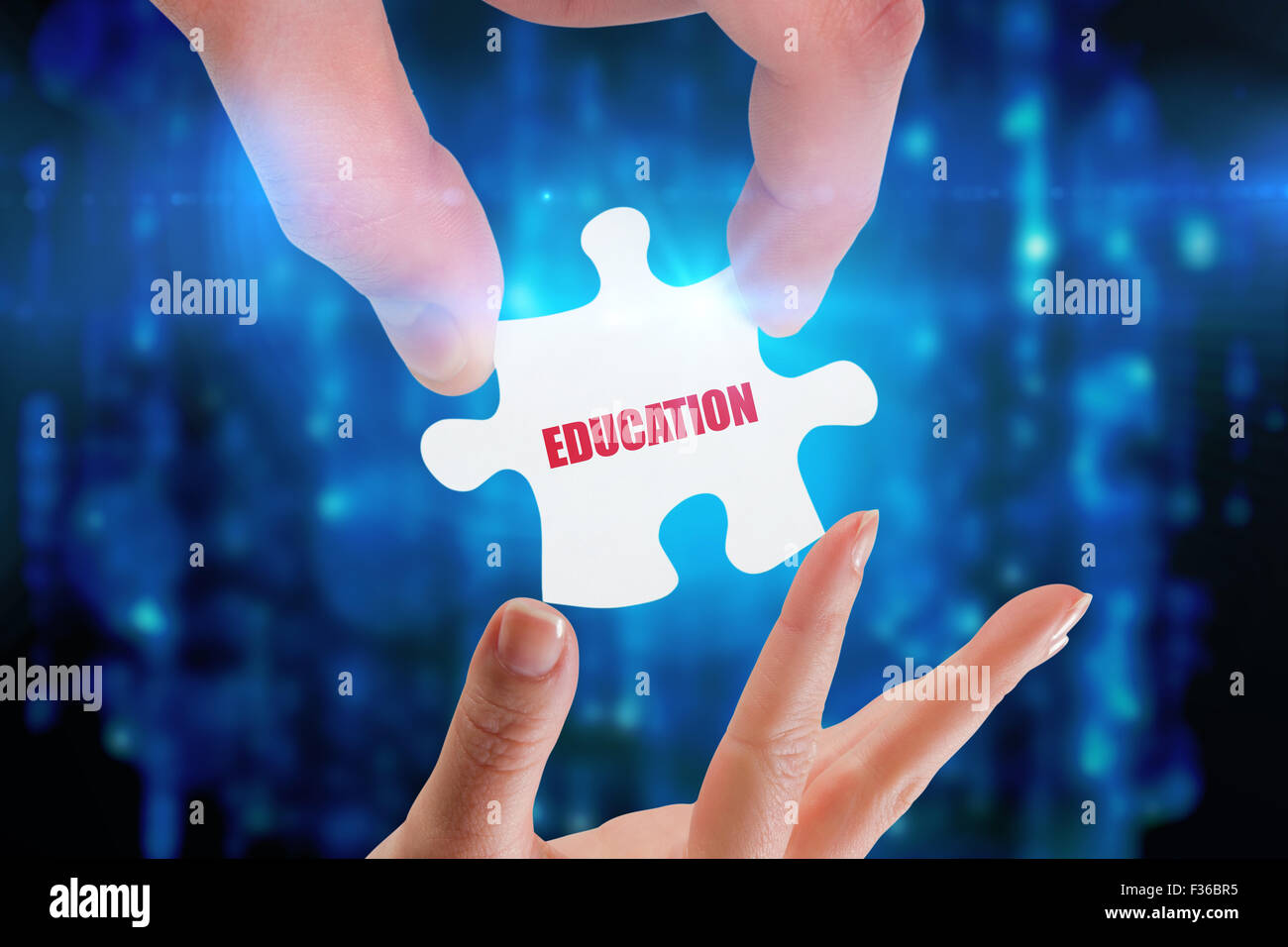 Education against digitally generated black and blue matrix Stock Photo ...