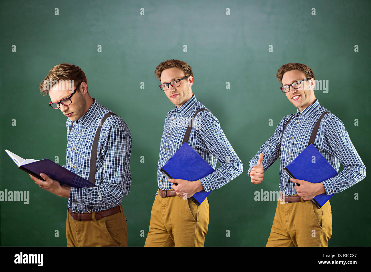 Composite image of nerd with notebook Stock Photo - Alamy