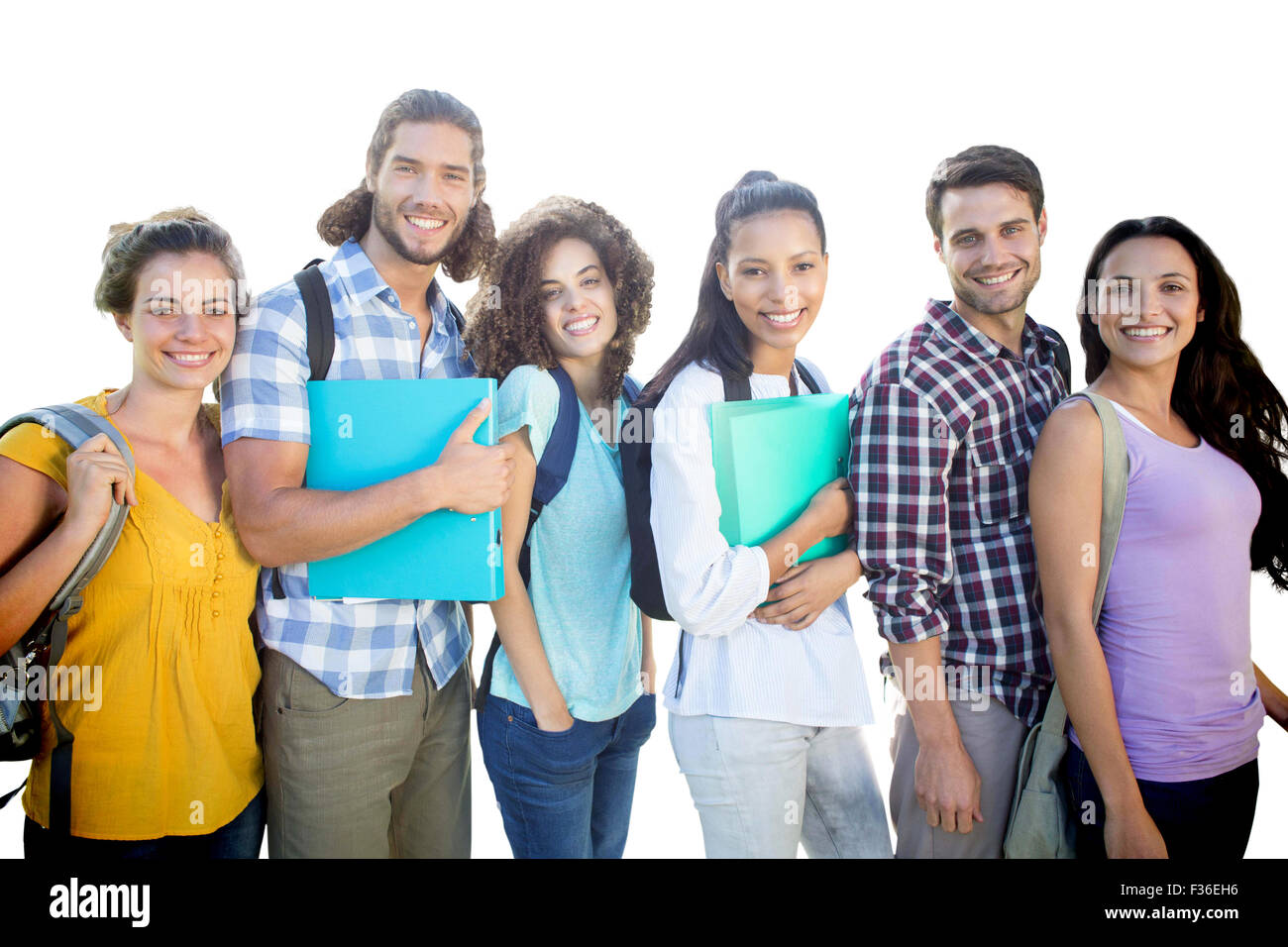 Digital composite happy young students standing grey hi-res stock ...