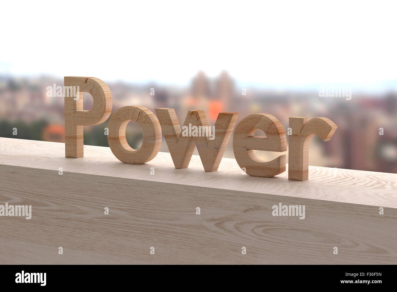 3d rendering of the wooden word power Stock Photo - Alamy