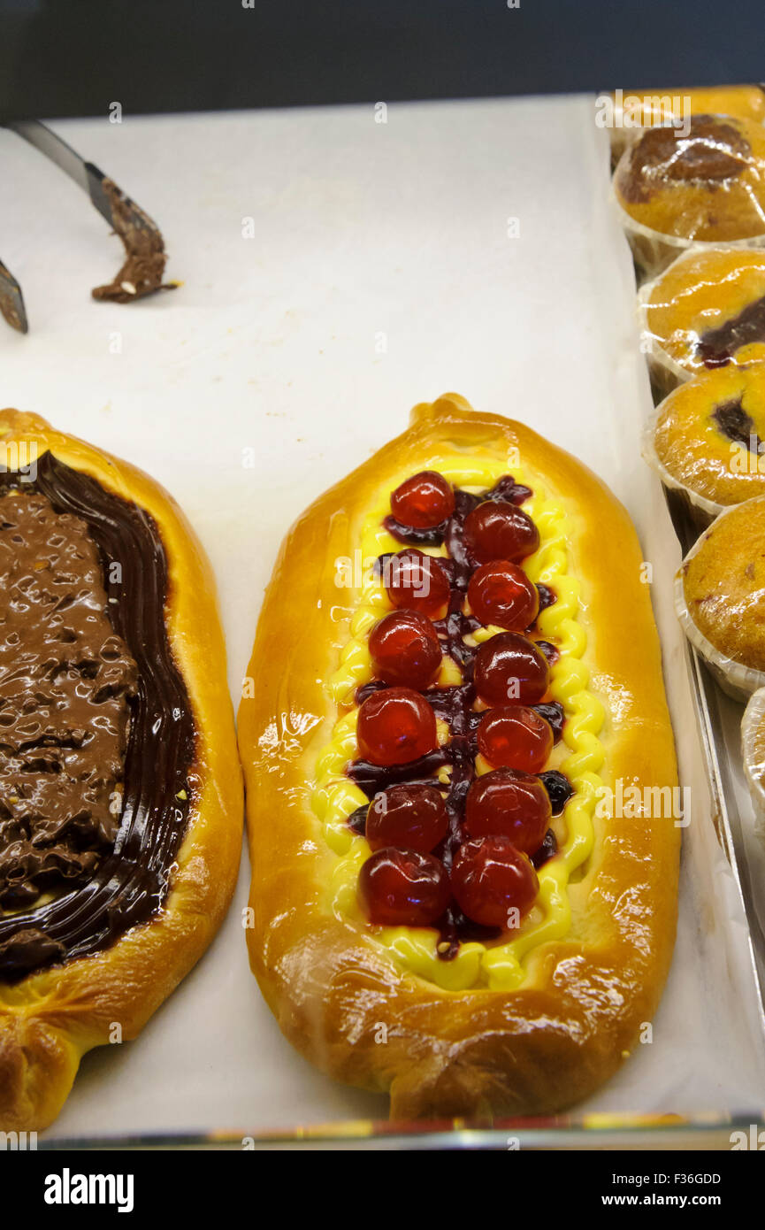 A traditional Greek cake with red cherry in Santorini, Greece Stock ...