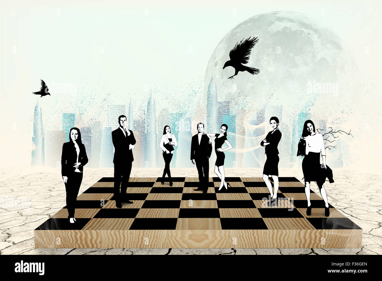 Silhouettes of people on the chess-board Stock Photo - Alamy