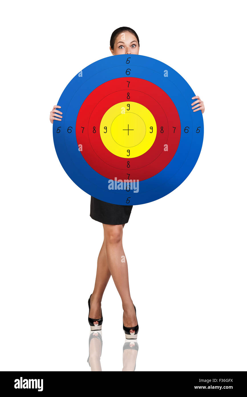 Business woman holding big target Stock Photo - Alamy