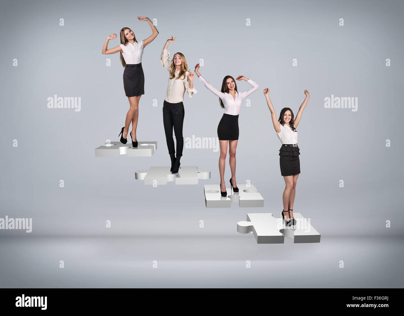 Business people stand on puzzle stairs Stock Photo - Alamy