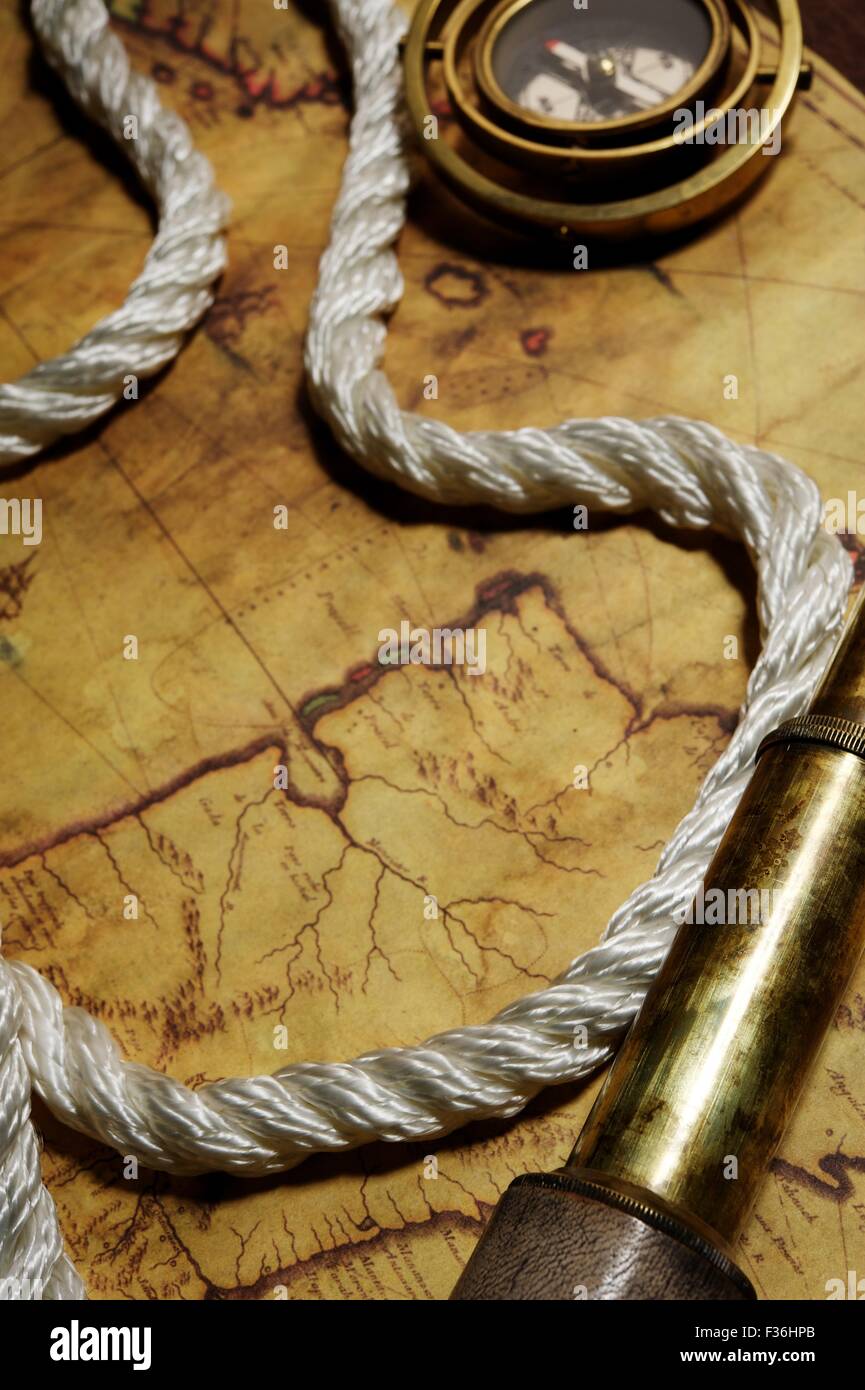 Antique telescope compass sea map hi-res stock photography and images ...